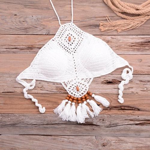 Crochet Push Up Halter-Neck Bikini Set